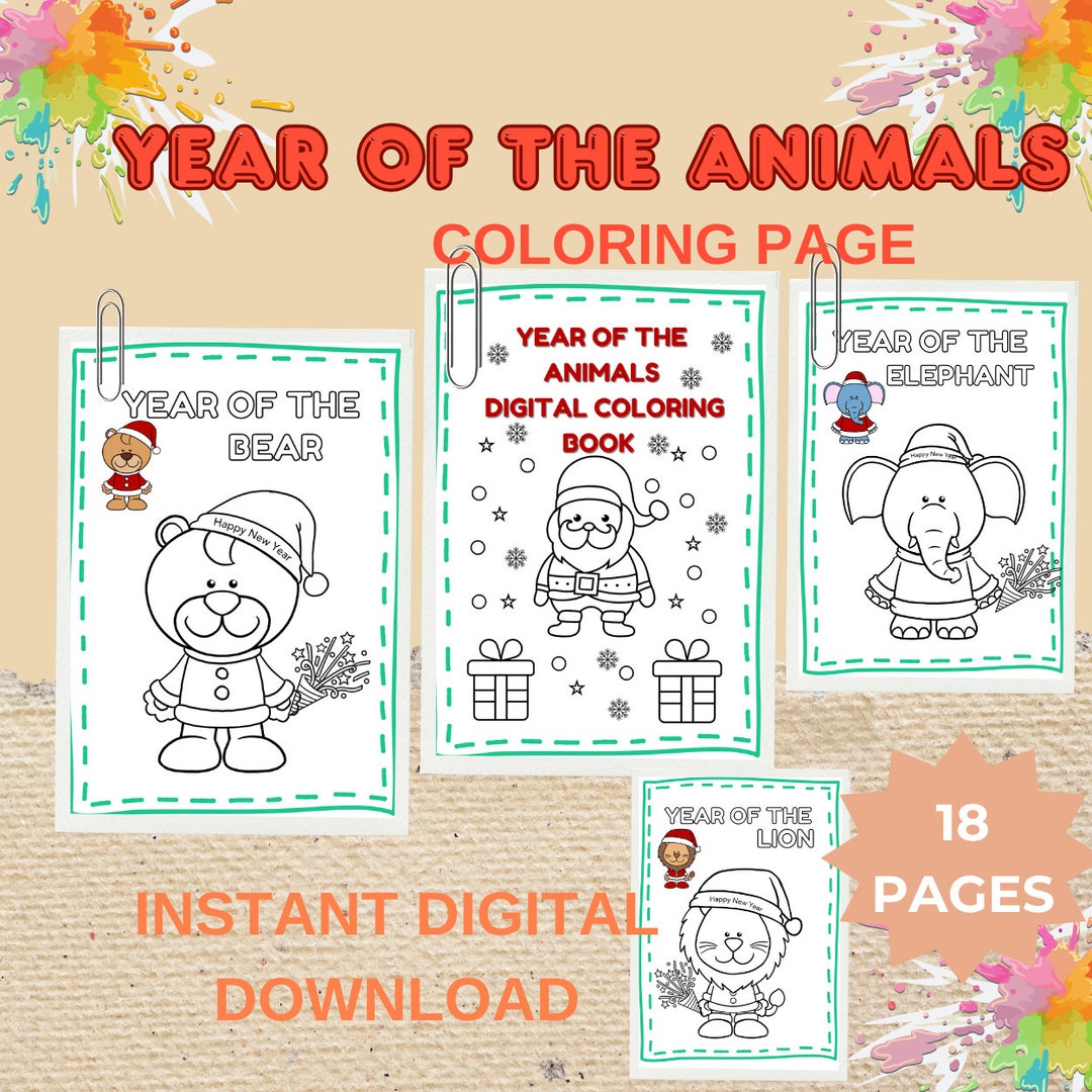 Year of Animals Coloring Book Page, Printable Holiday Activity for ...
