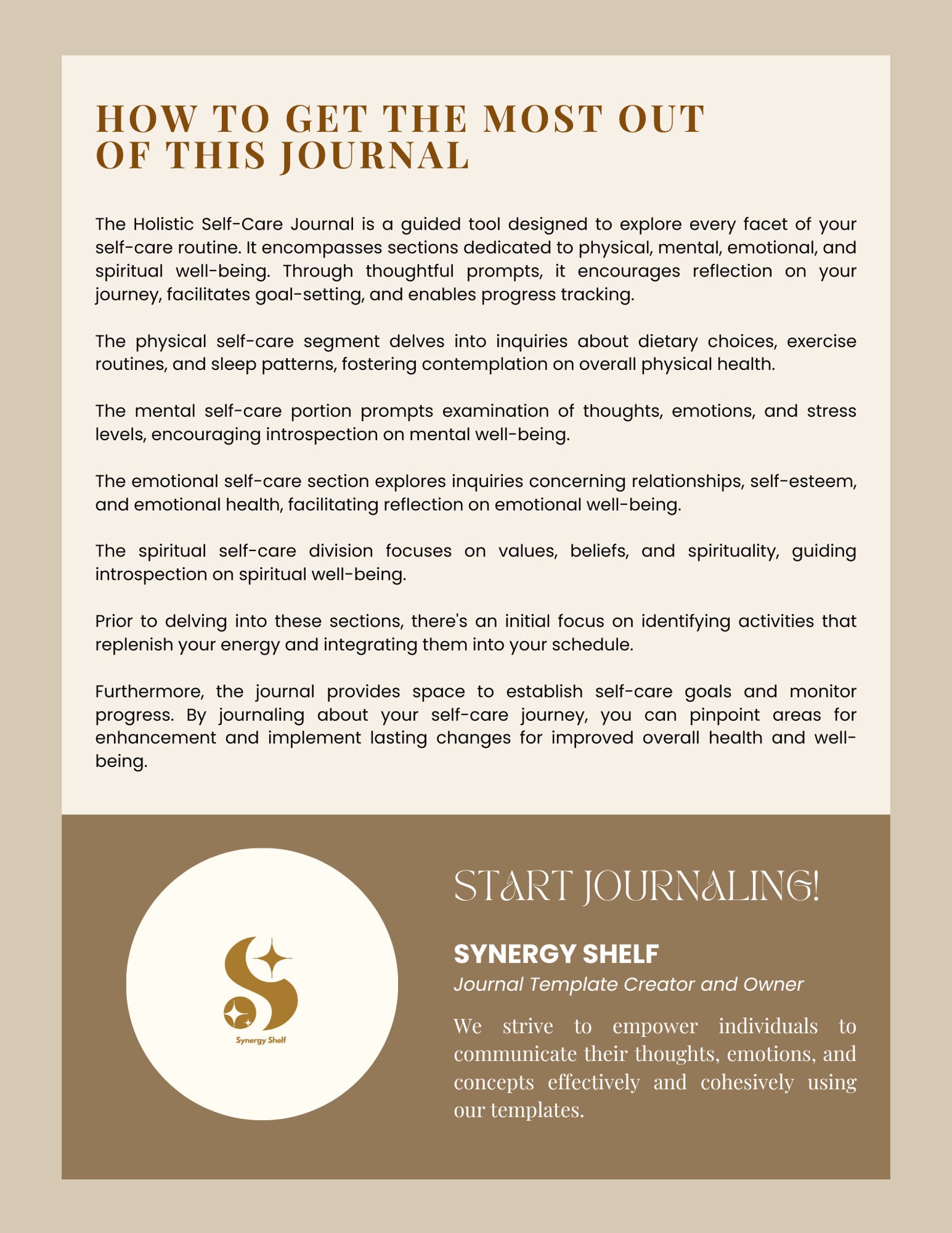 The Holistic Self Care Earth Tone Minimalist Journal empower: Nurturing ...