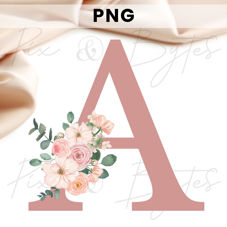 Watercolor Floral Alphabet & Numbers Graphic Bundle, Wedding Monograms ...