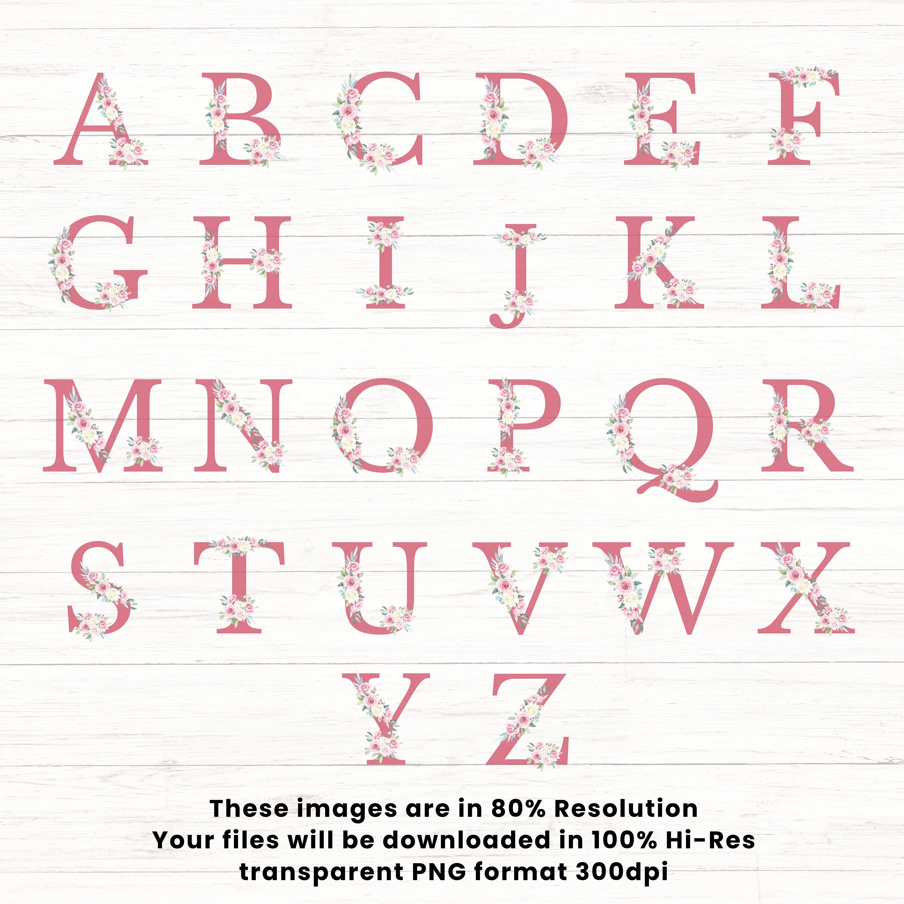 Watercolor Floral Alphabet & Numbers Graphic Bundle, Wedding Monograms ...