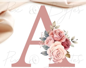 Watercolor Floral Alphabet & Numbers Graphic Bundle, Wedding Monograms ...