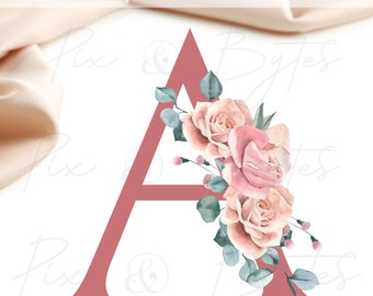 Watercolor Floral Alphabet & Numbers Graphic Bundle, Wedding Monograms ...