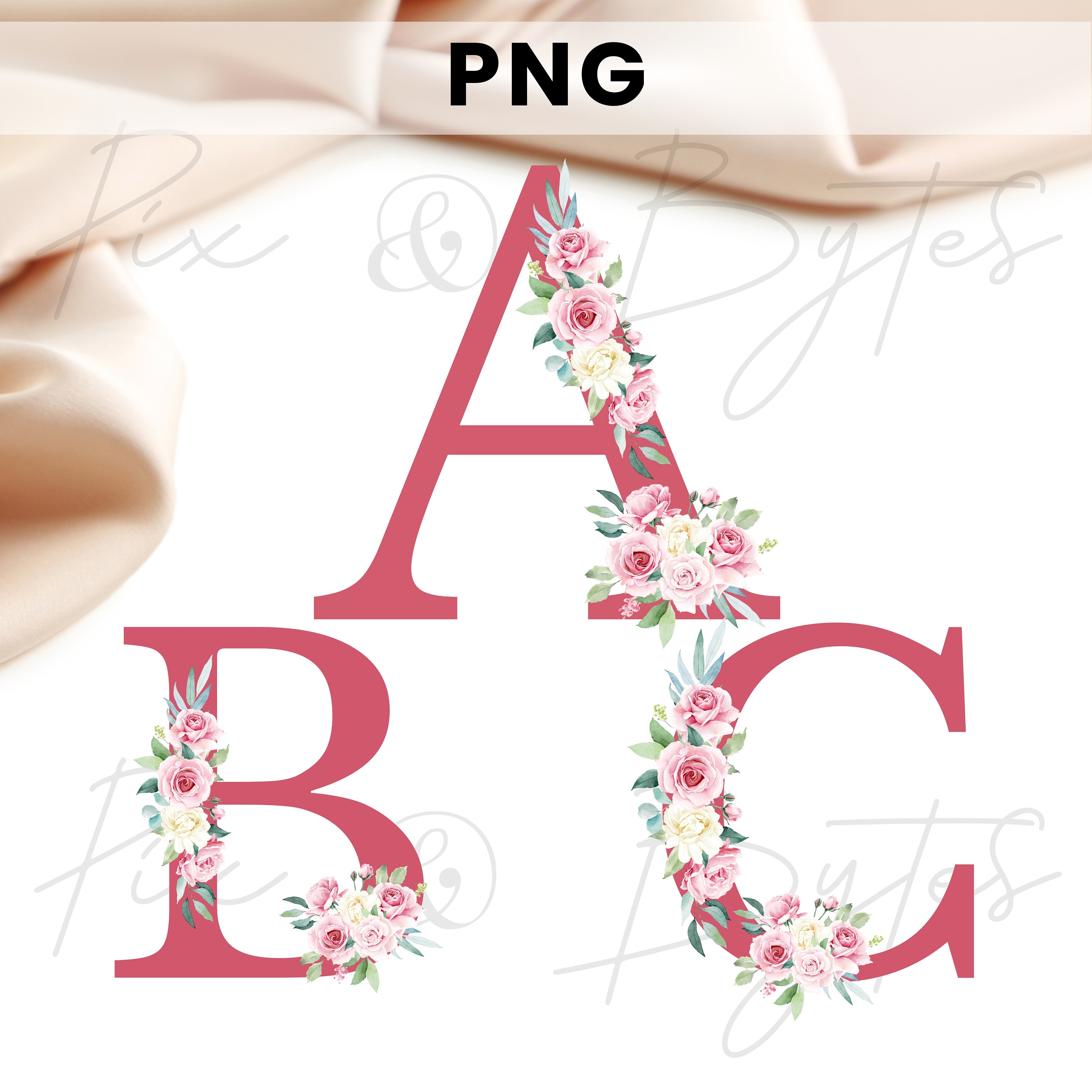 Watercolor Floral Alphabet & Numbers Graphic Bundle, Wedding Monograms ...