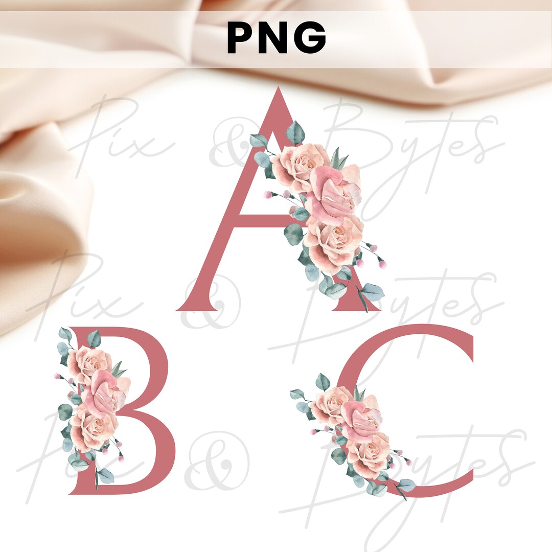 Floral Alphabet and Numbers Clipart Bundle, Wedding Monograms and ...