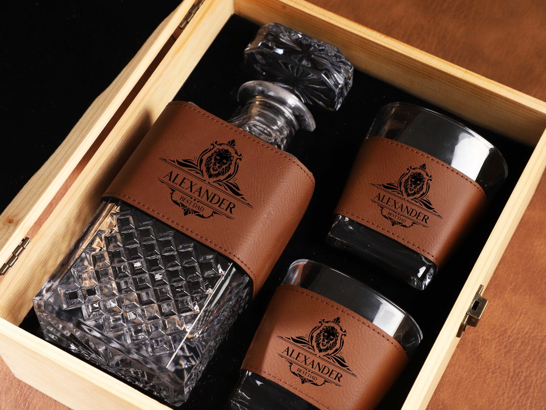 Personalized Decanter Set With Wood Box, Groomsmen Gift, Whiskey Lover ...