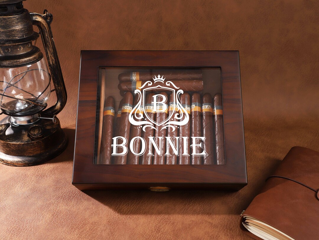 Personalized Cigar Box, Custom Glass Top Cigar Humidor Box, Groomsmen ...
