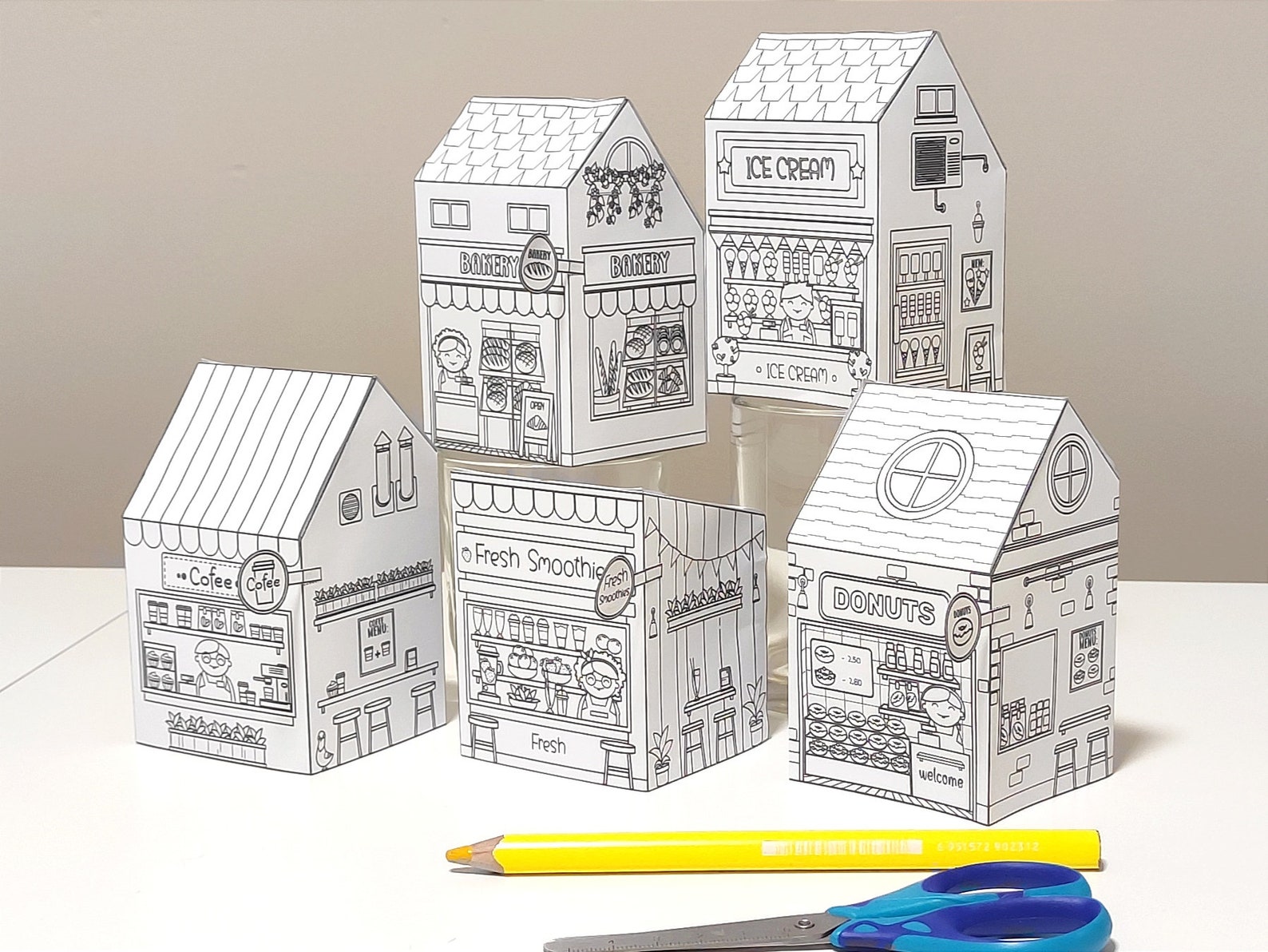 Paper Toy House Making Kit, Set Number 2 Shop and Food Stalls, Cut and ...