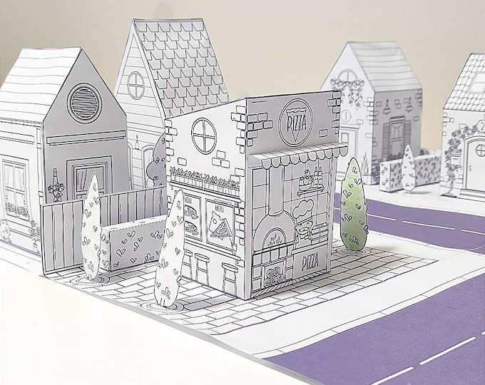 Printable Coloring 5 Buildings and Old Town Street, Printable Paper ...