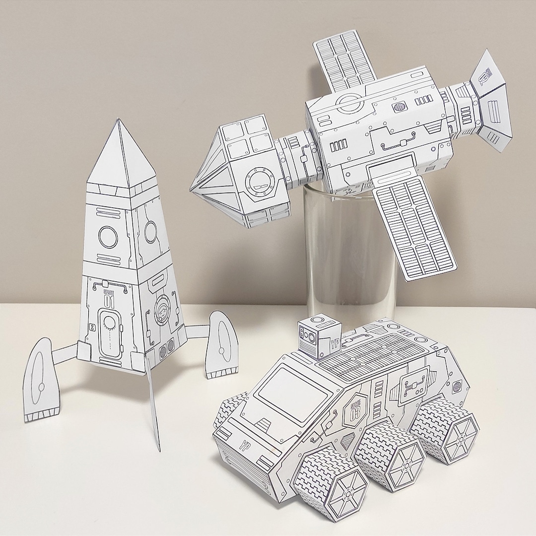 Rocket, Space Station and Mars Rover Paper Toy Making Kit, Set #4 ...