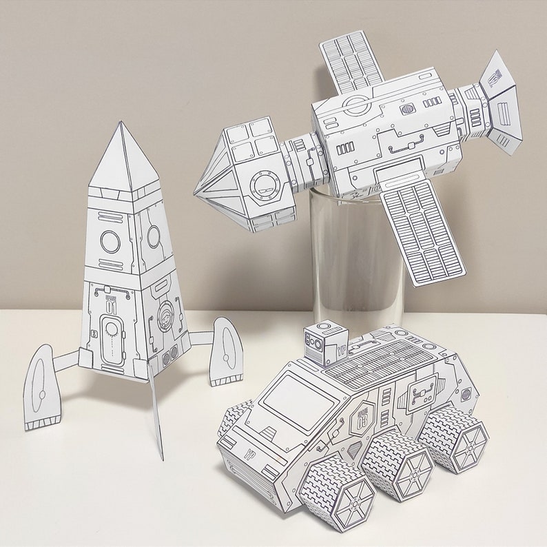 Rocket, Space Station and Mars Rover Paper Toy Making Kit, Set #4 ...