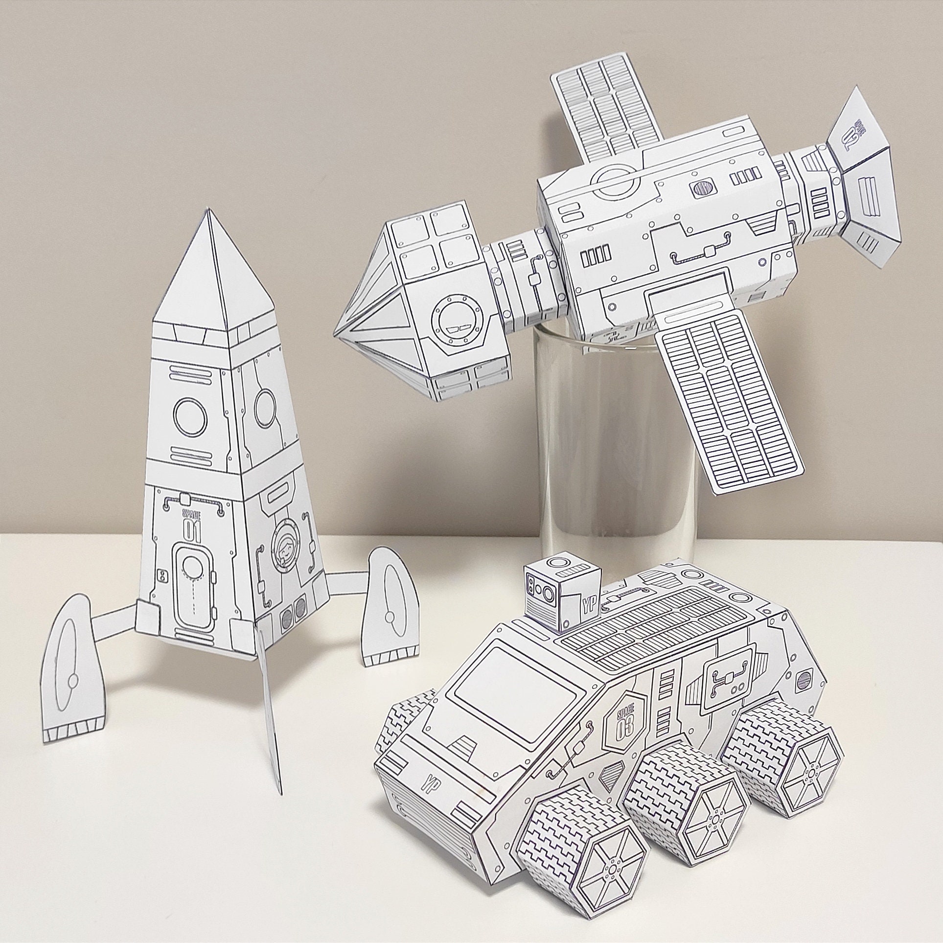Rocket, Space Station and Mars Rover Paper Toy Making Kit, Set #4 ...