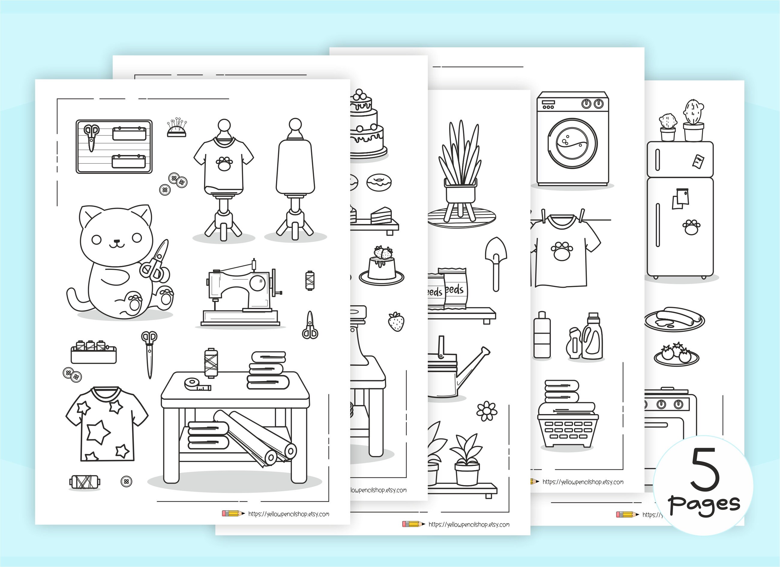 Coloring Book Set of 5 Printable Coloring Pages, + 1 Page as a Gift ...