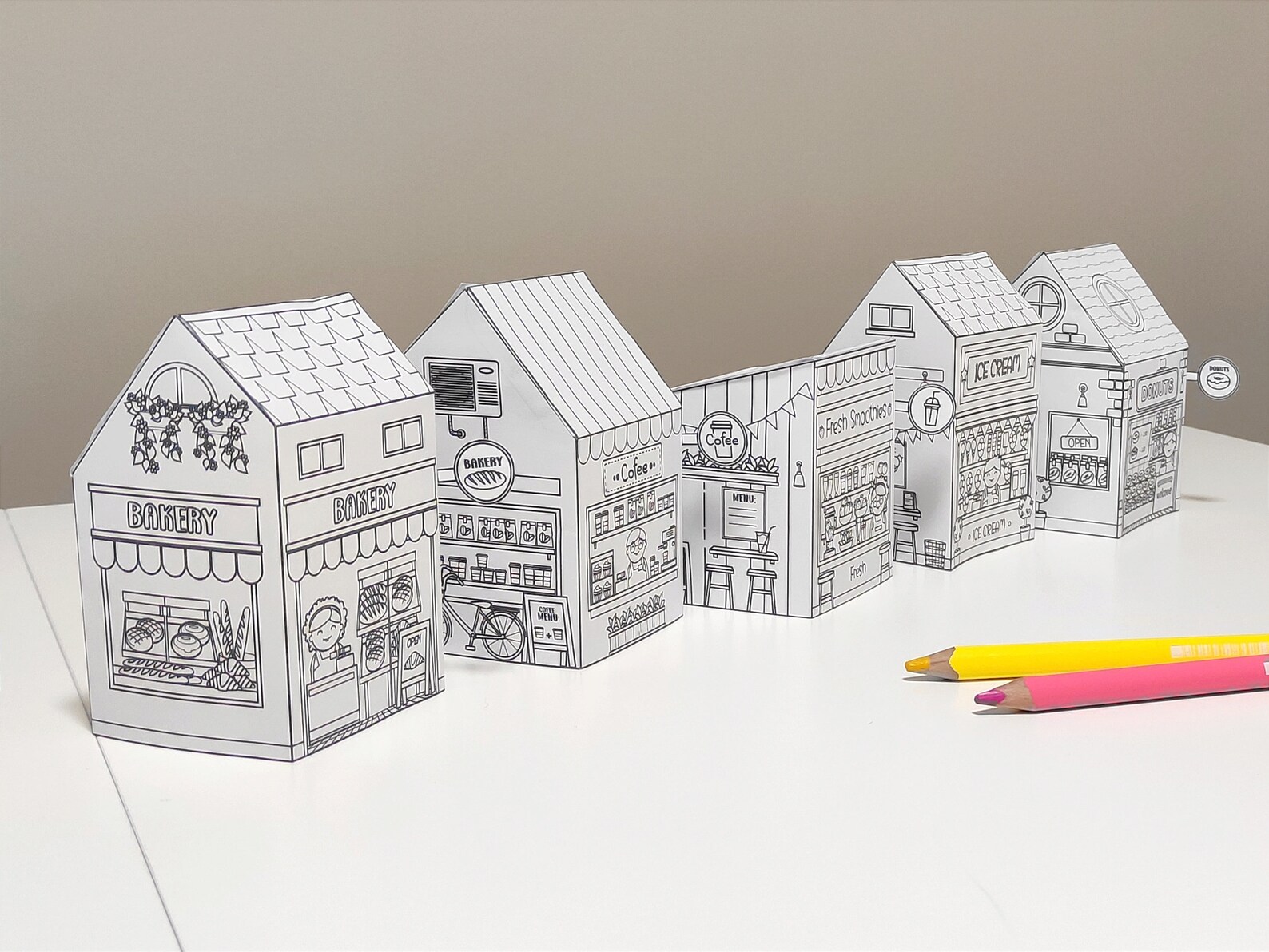 Paper Toy House Making Kit, Set Number 2 Shop and Food Stalls, Cut and ...