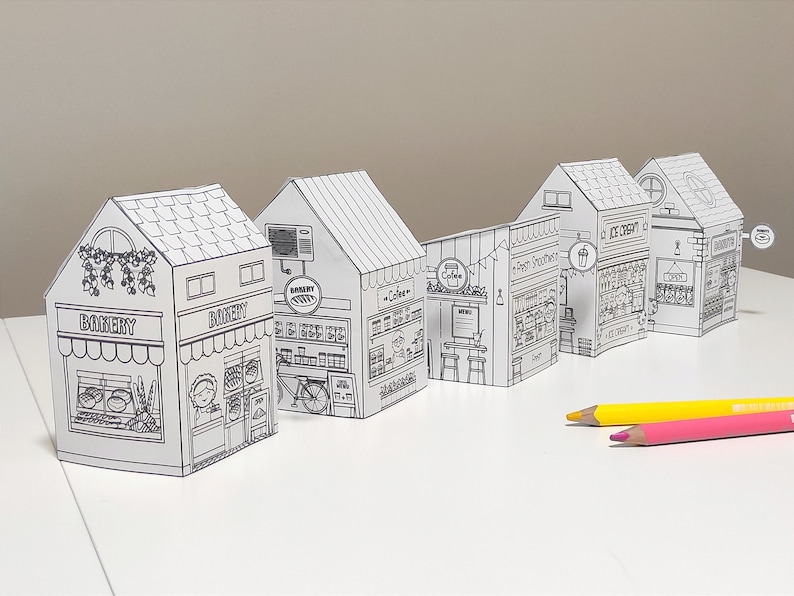 Paper Toy House Making Kit, Set Number 2 Shop and Food Stalls, Cut and ...