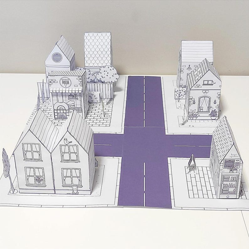 Printable Paper City Craft Set | DIY 3D Mini Town for Kids | Instant ...