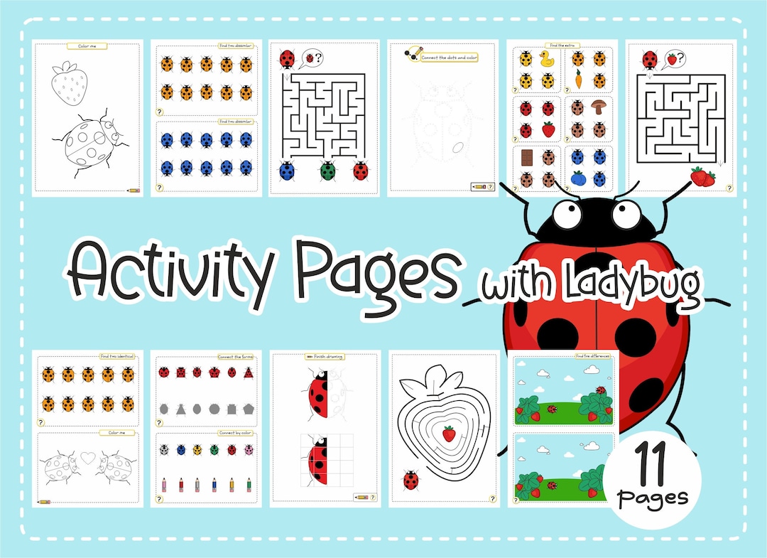 11 Activity Pages With Coloring Pages, Ladybug Coloring and Puzzles ...