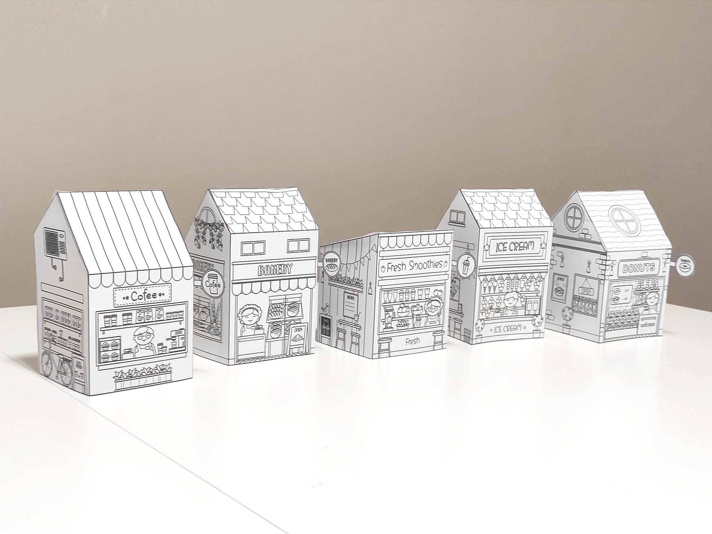 Paper Toy House Making Kit, Set Number 2 Shop and Food Stalls, Cut and ...