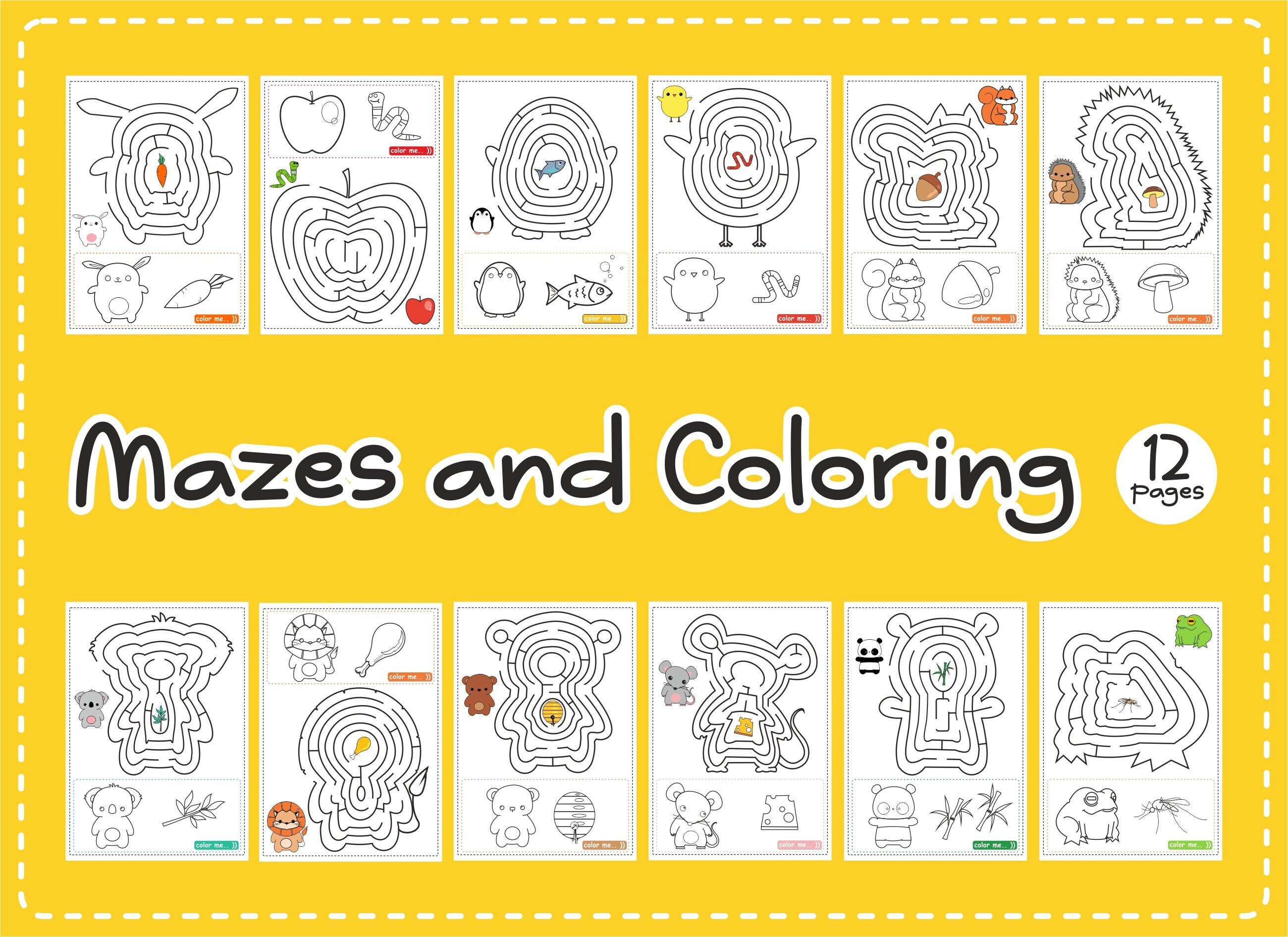 Set 2 in 1 Maze Coloring, Coloring Pages With Mazes, Instant Download ...