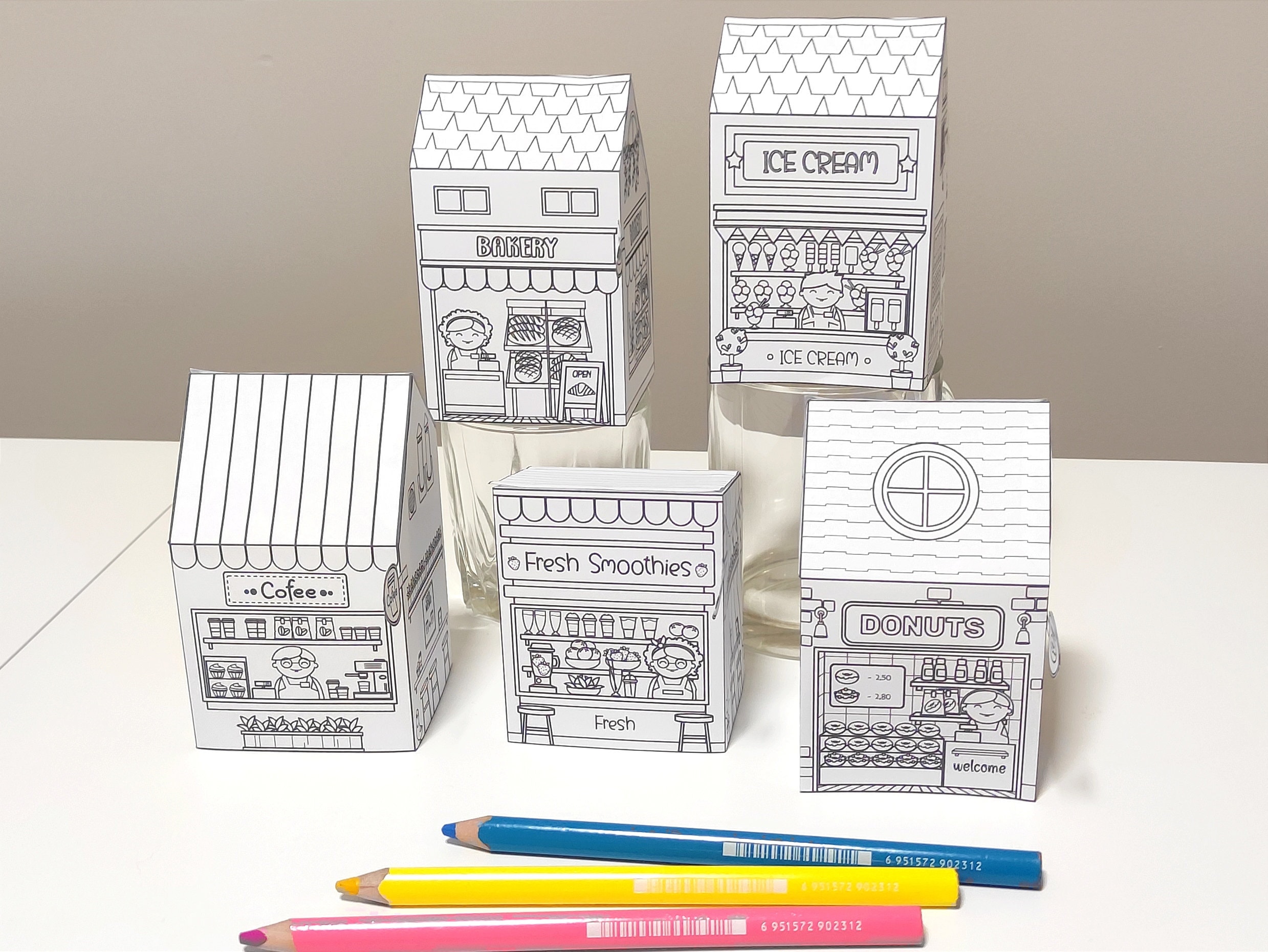 Paper Toy House Making Kit, Set Number 2 Shop and Food Stalls, Cut and ...
