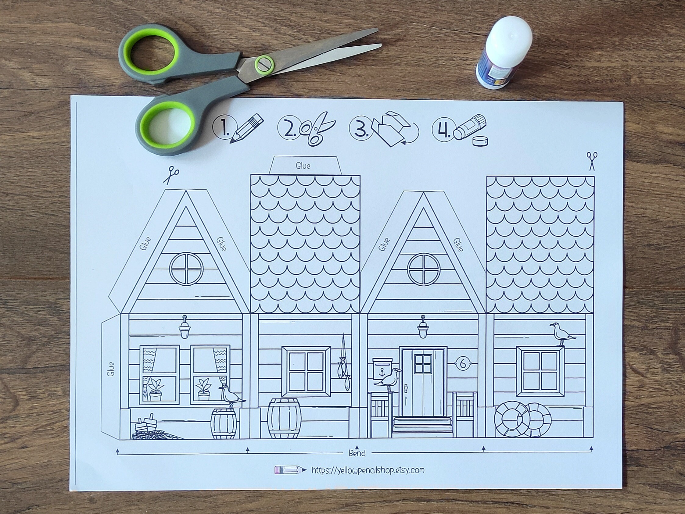 Paper Toy House Making Kit, Set 3 Lighthouse and Beach Cottage, Cut and ...