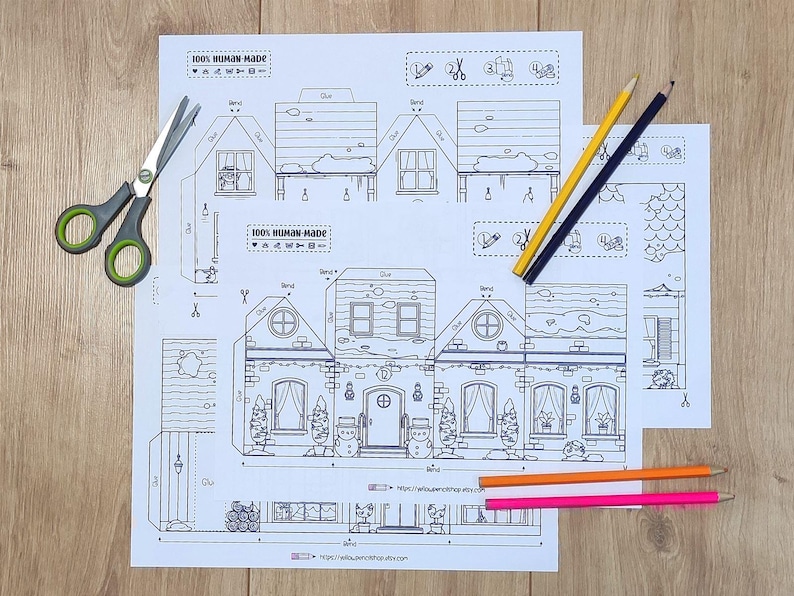 Printable Christmas Paper Houses Craft Kit - Etsy