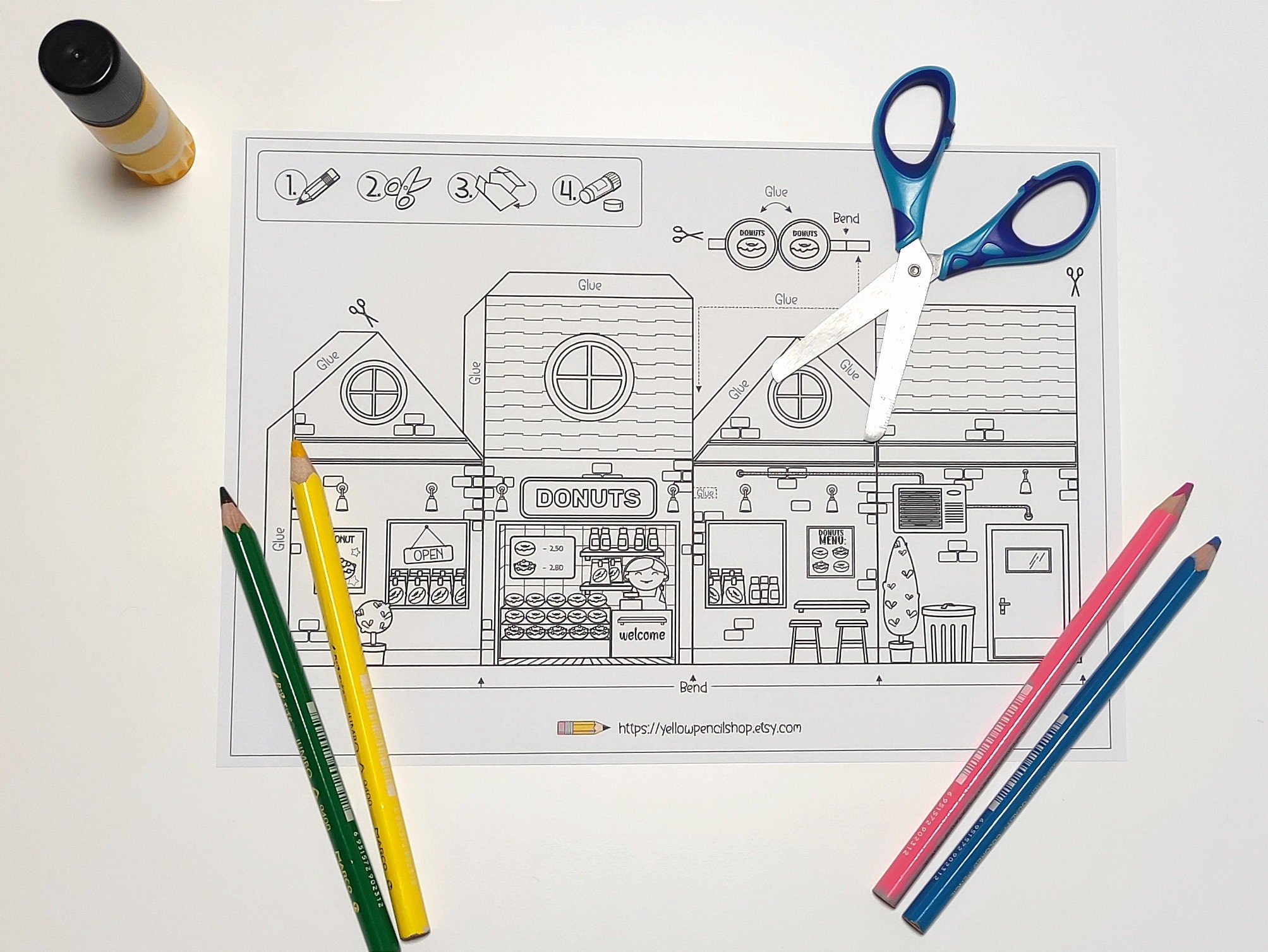 Paper Toy House Making Kit, Set Number 2 Shop and Food Stalls, Cut and ...