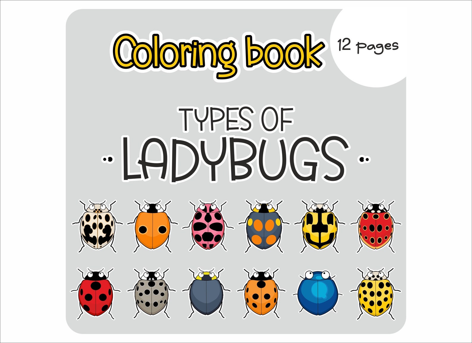 Printable Coloring Pages With Varieties of Ladybugs, Set of Simple ...