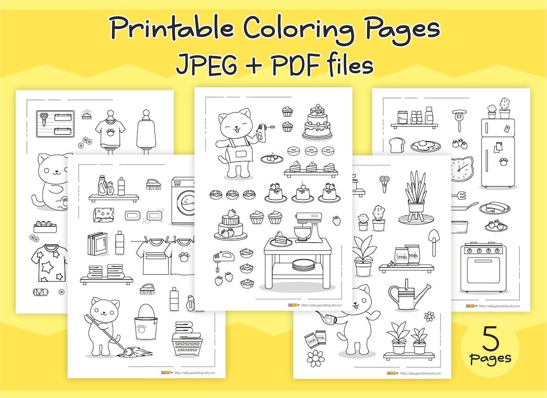 Coloring Book Set of 5 Printable Coloring Pages, + 1 Page as a Gift ...