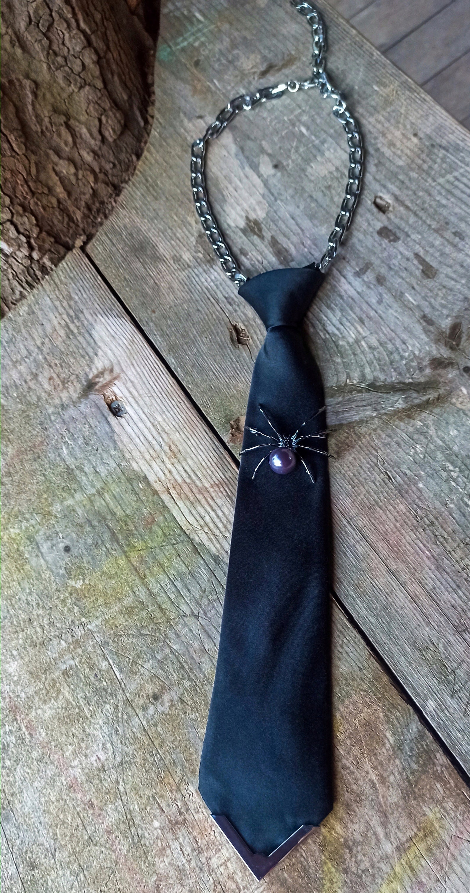 The Spider Tie - Gothic Necktie With Stainless Steel Chain - Etsy