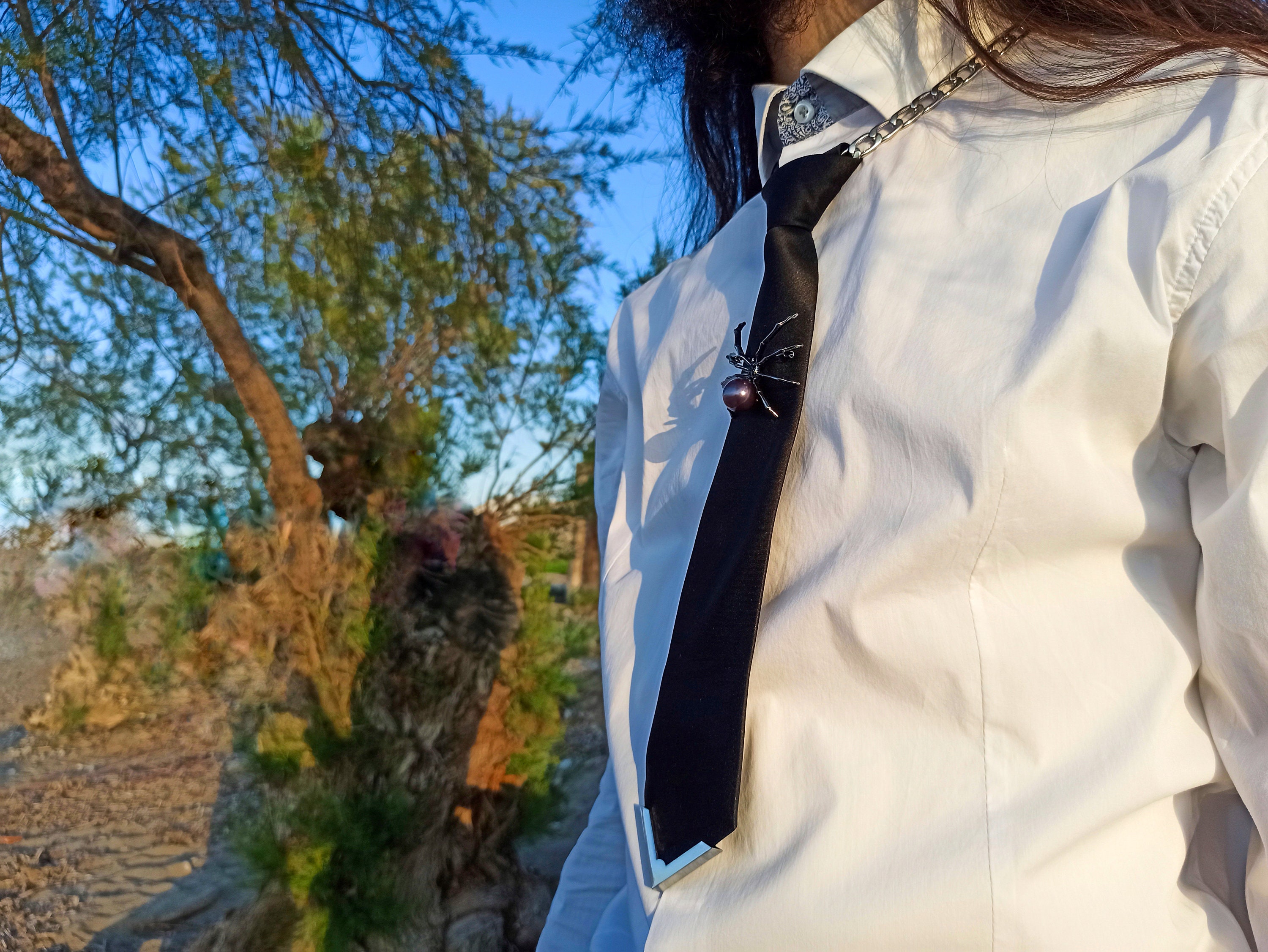 The Spider Tie - Gothic Necktie With Stainless Steel Chain - Etsy