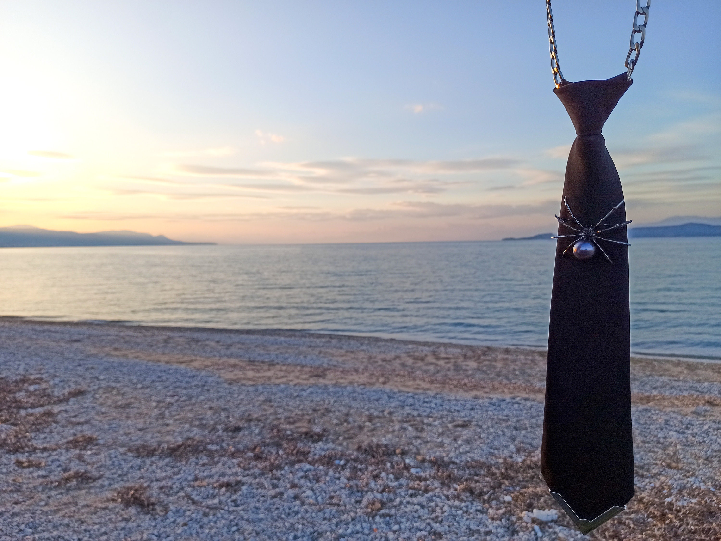The Spider Tie - Gothic Necktie With Stainless Steel Chain - Etsy
