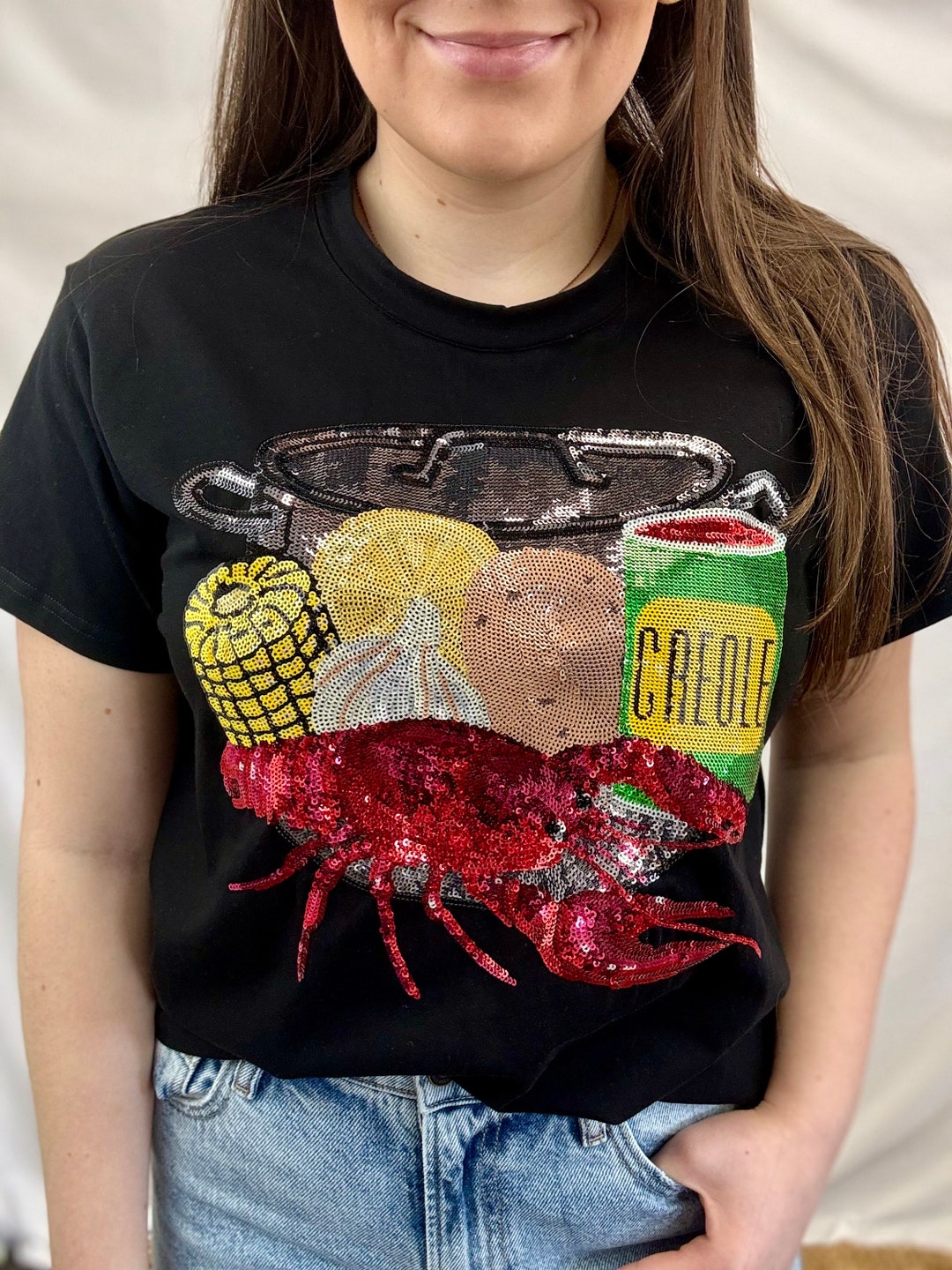 Crawfish Women's Sequin Design Tee black - Etsy