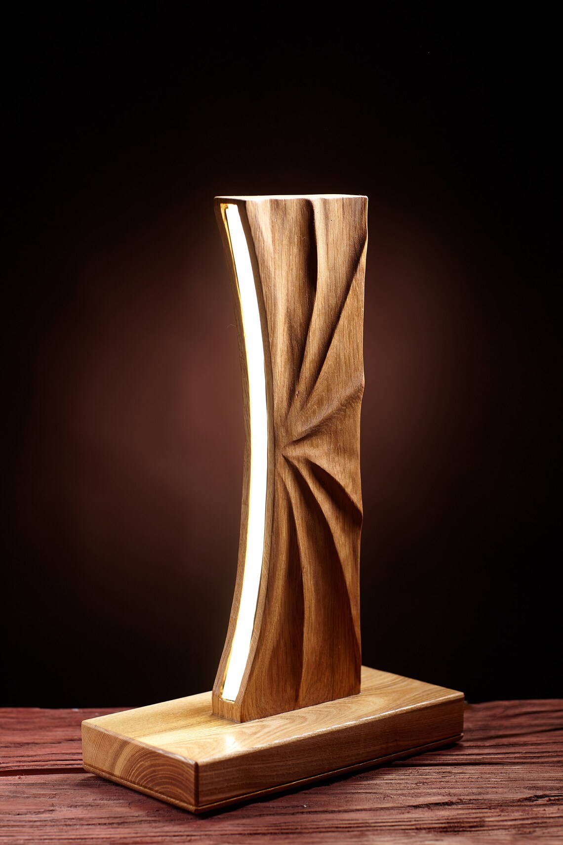 Wooden Carved Table Desk Bedside LED Lamp Solid Oak Touch - Etsy