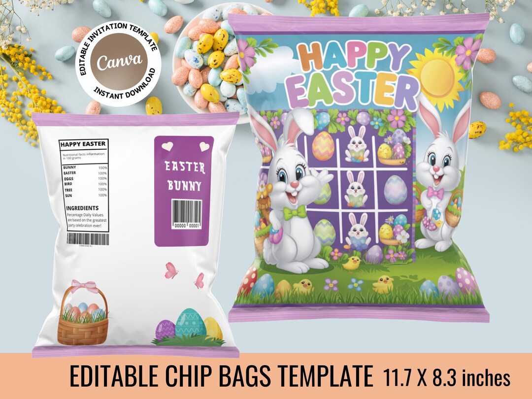 Editable Chip Bag Template Easter Chip Bag Template Kids Party Favor ...