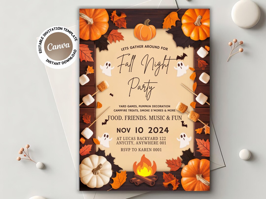 Editable Fall Invitation Template Fall Party Harvest Autumn Invitations ...