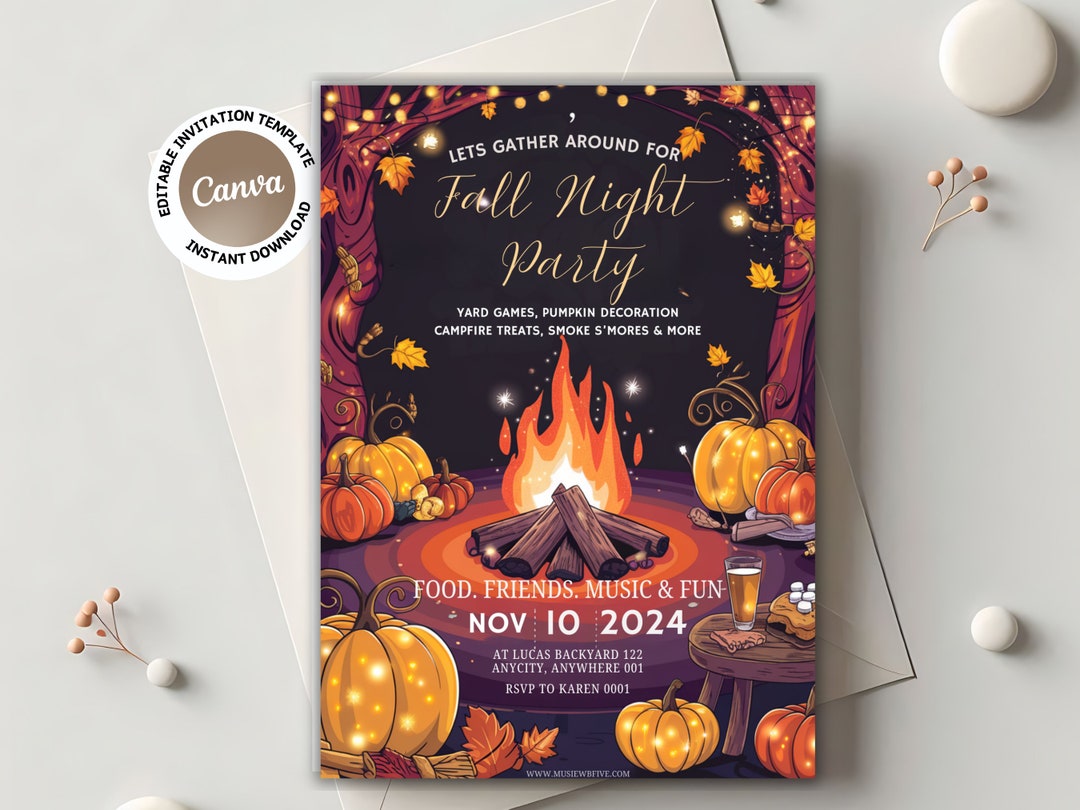 Editable Fall Invitation Template Fall Party Harvest Autumn Invitations ...