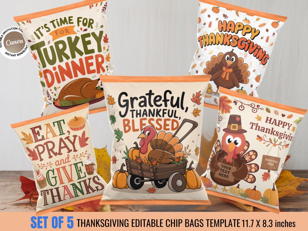 Editable Chip Bag Template Thanksgiving Favors Thanksgiving Chip Bag ...