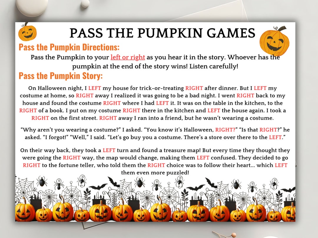 Halloween Party Games Printable Pass the Pumpkin Game Left and Right ...