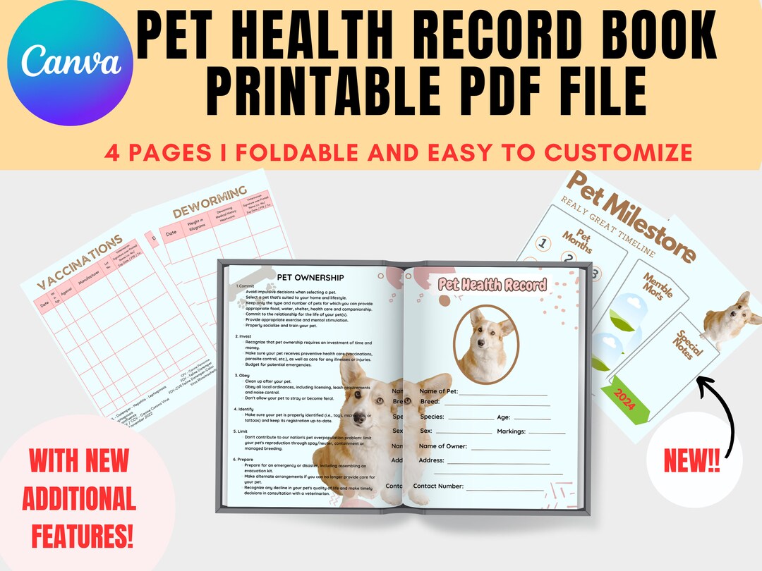 Editable Pet Record Book Template L Vaccination Tracker Digital Record ...