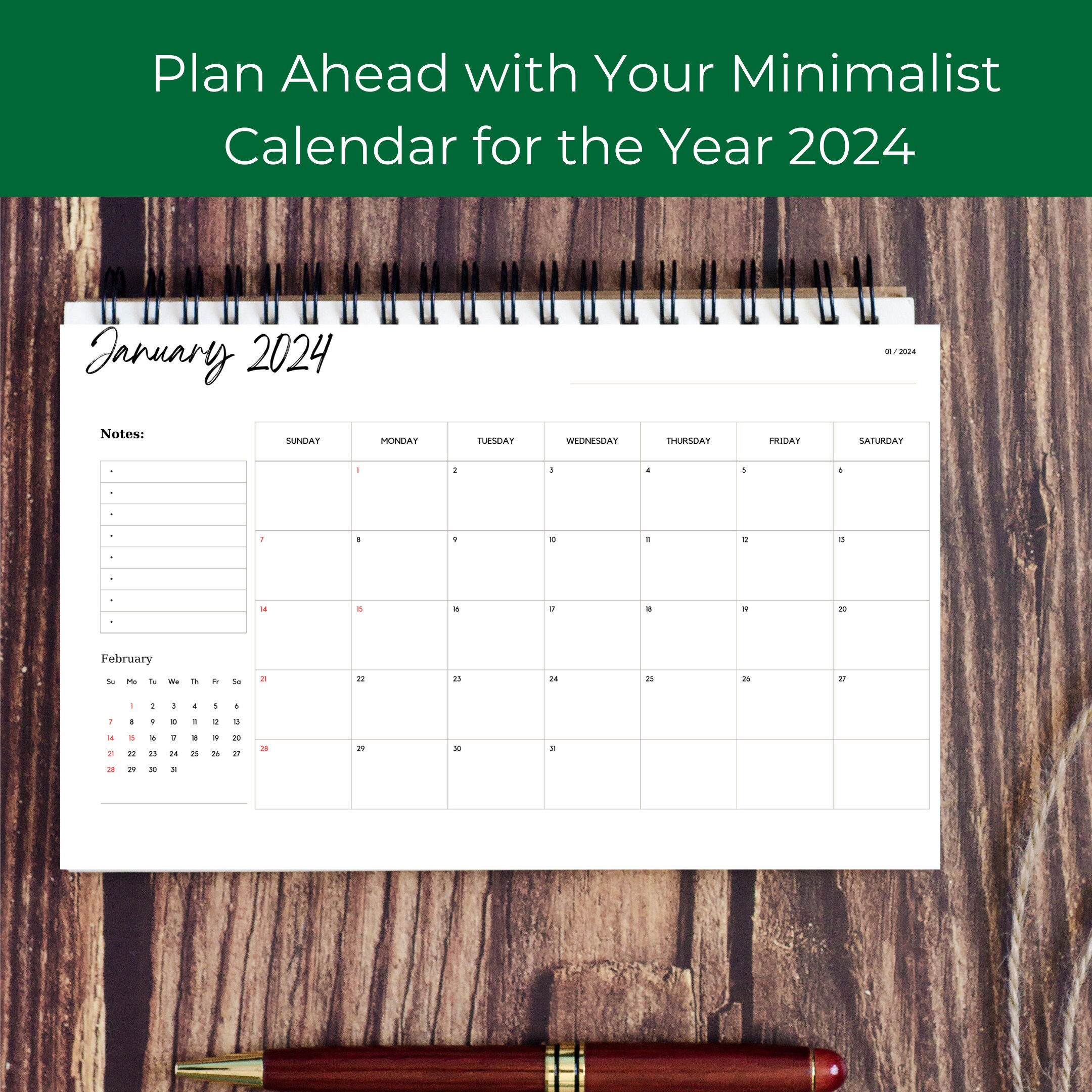 2024 Minimalist Printable Calendar, Monthly Calendar A4, Letter, A3 ...