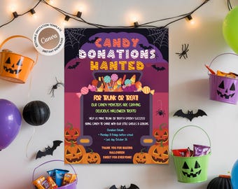 Candy Donation Flyer Template for Kids Halloween Party Trunk or Treat ...