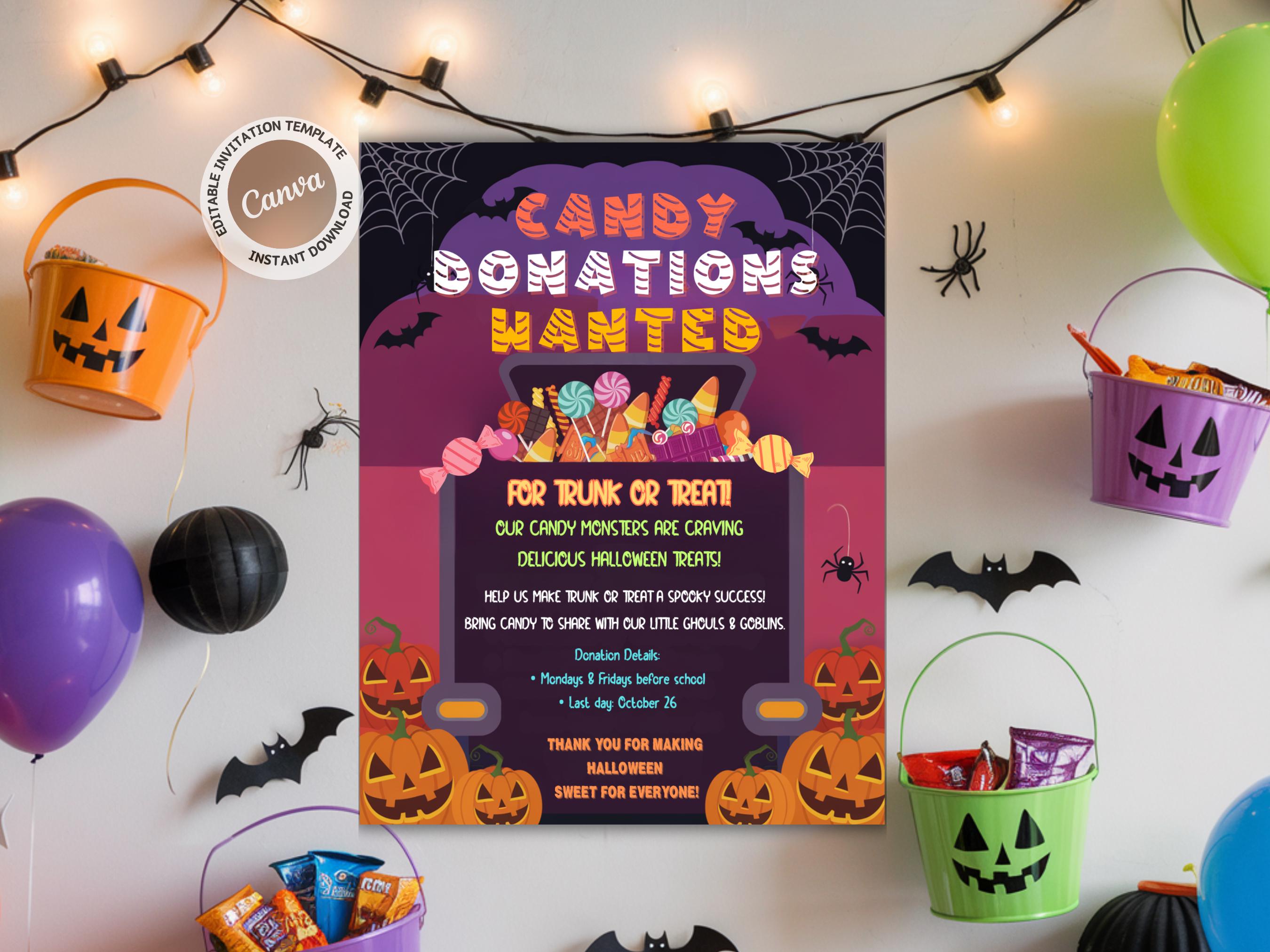 Editable Candy Donation Flyer Template for Kids Halloween Party Trunk ...