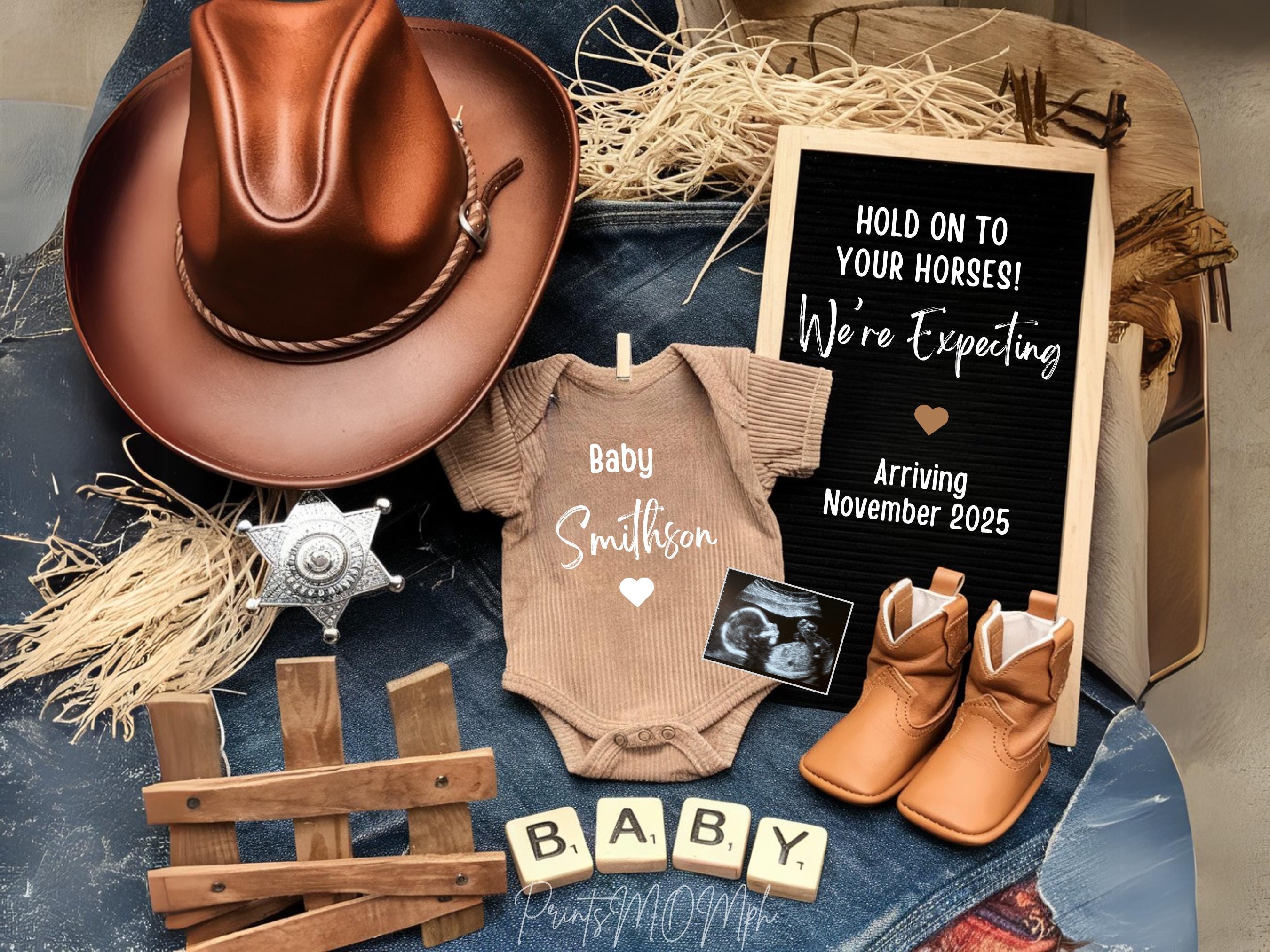 Western Pregnancy Announcement Cowboy Baby Announcement Gender Neutral ...