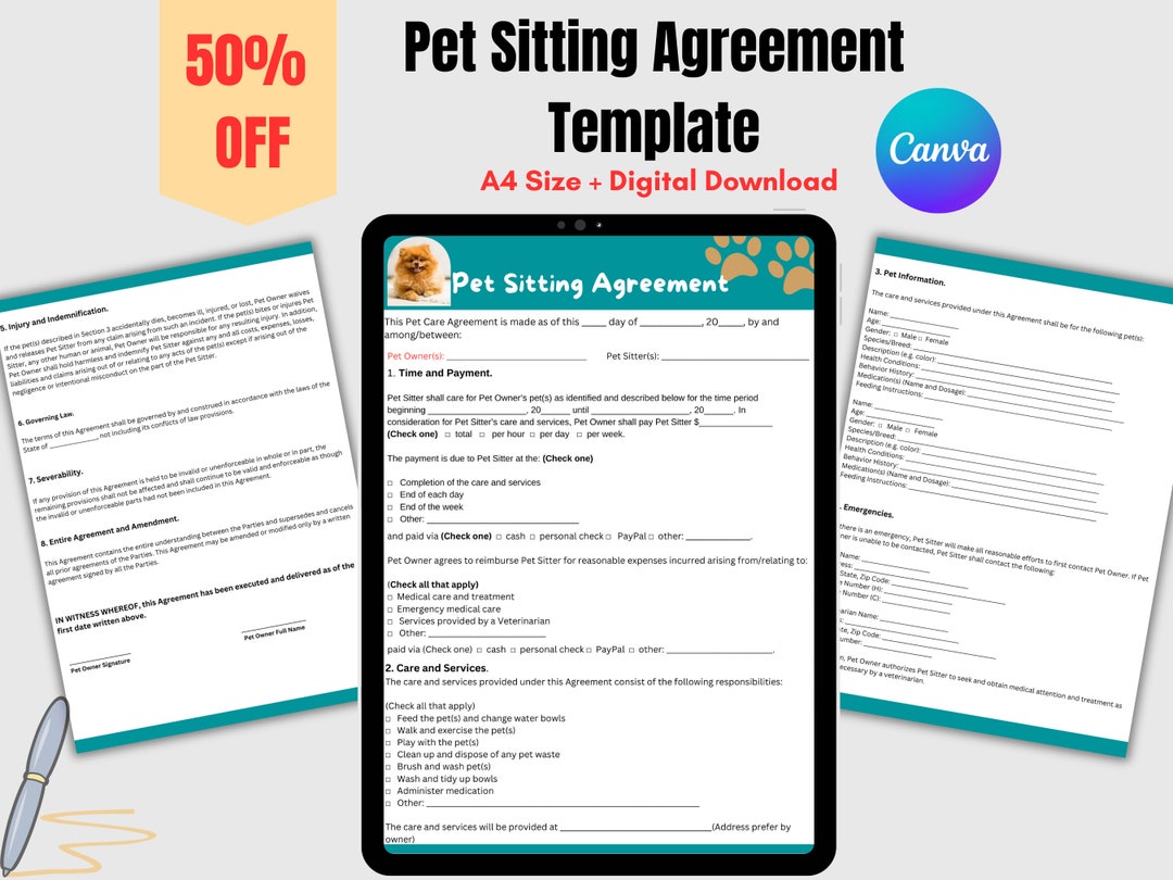 Pet Sitting, Agreement Template, Printable Templates, Contract Template ...