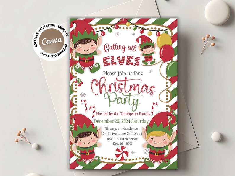 Editable Christmas Party Invitation Template Christmas Elves Kids ...