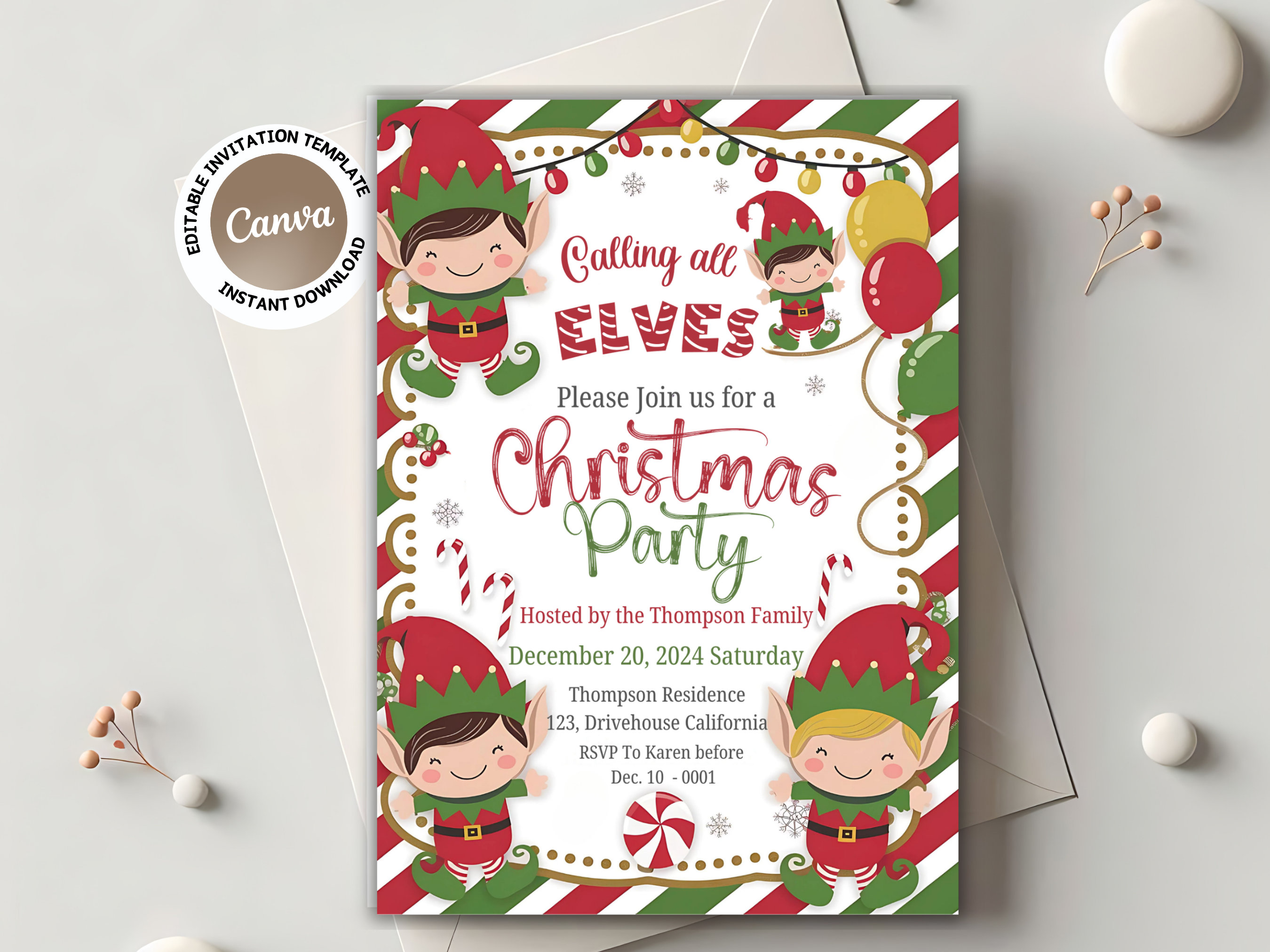 Editable Christmas Party Invitation Template Christmas Elves Kids ...