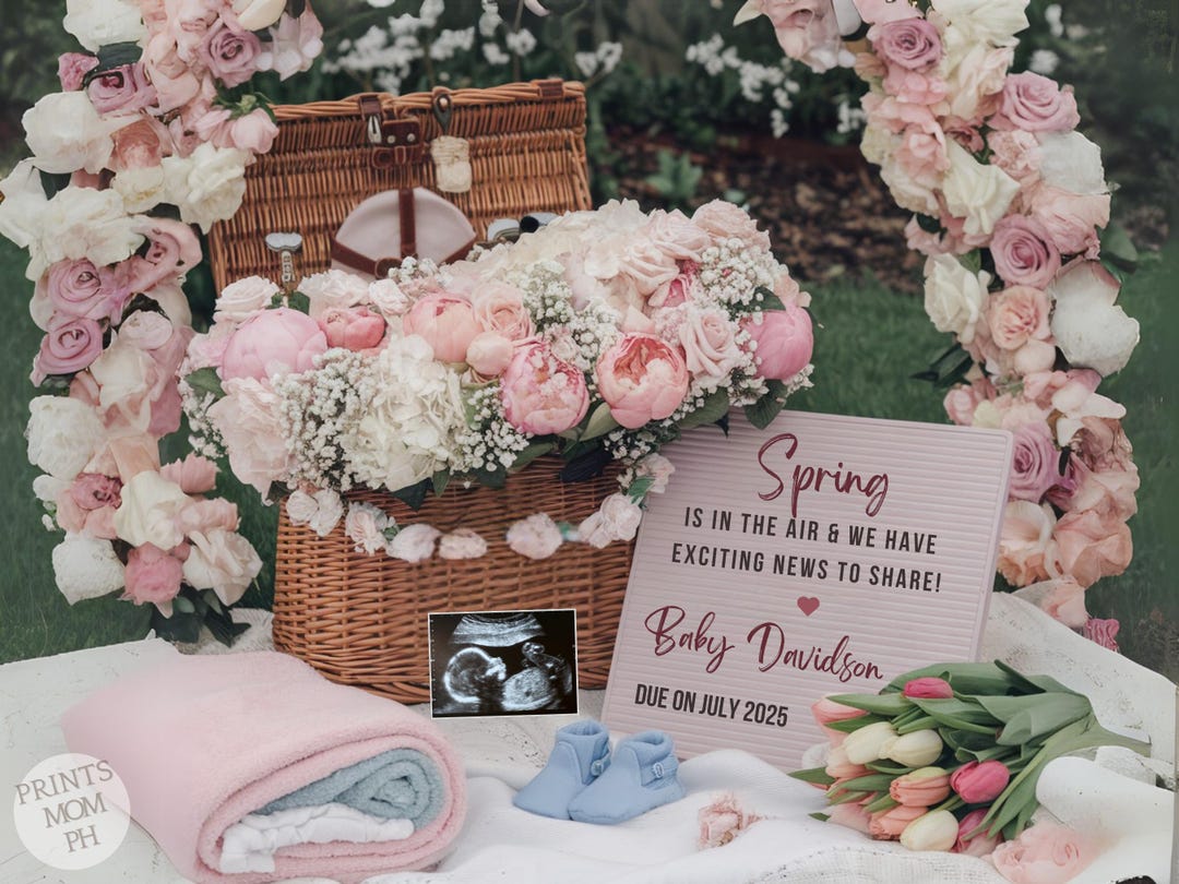Editable Spring Pregnancy Announcement Spring Digital Pregnancy ...