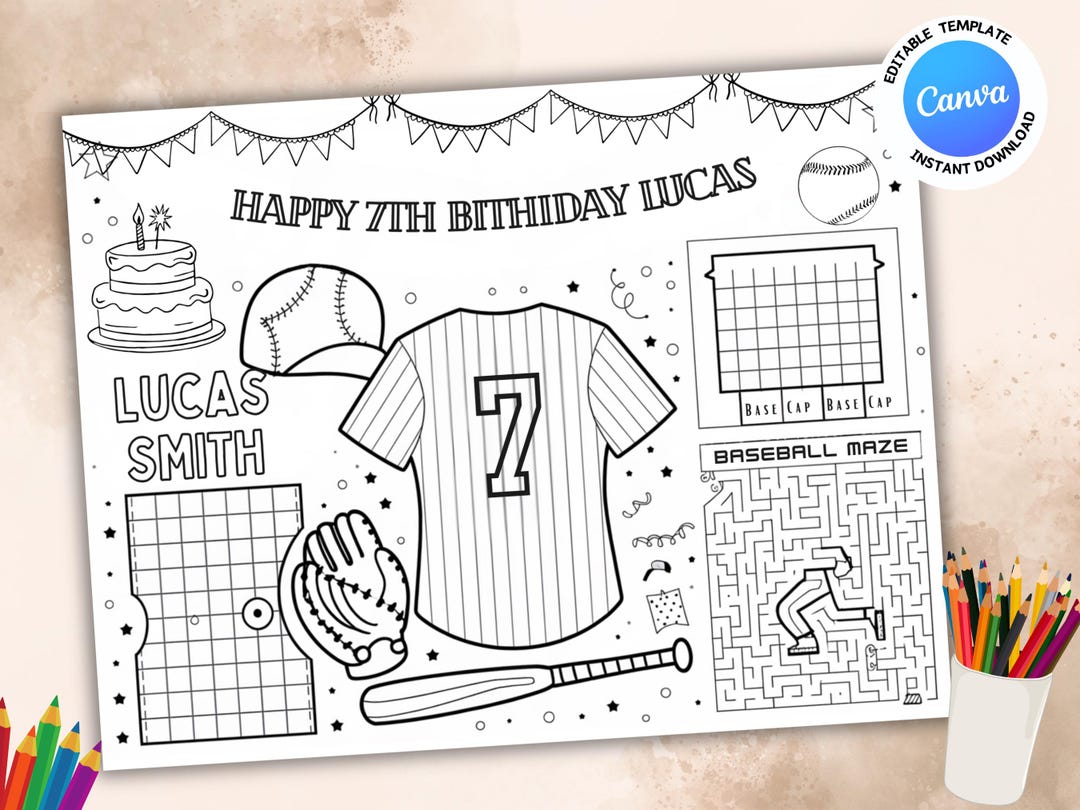 Baseball Coloring Sheet Placemat Kids Baseball Coloring Page ...