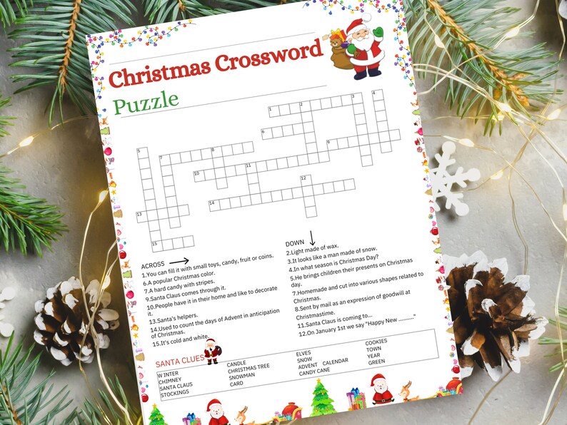 Christmas Crossword Puzzle for Kids and Adult Christmas Activity for ...