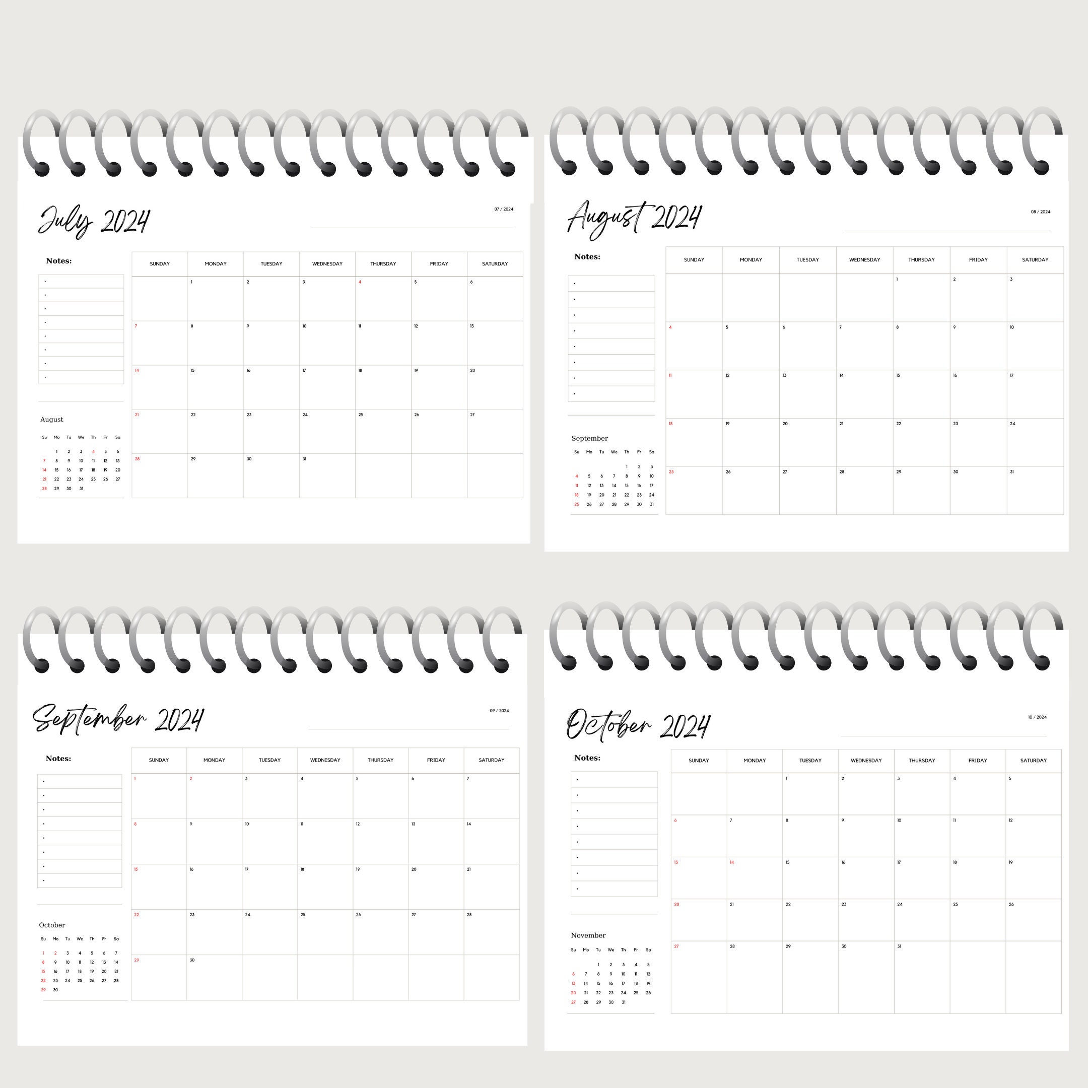 2024 Minimalist Printable Calendar, Monthly Calendar A4, Letter, A3 ...